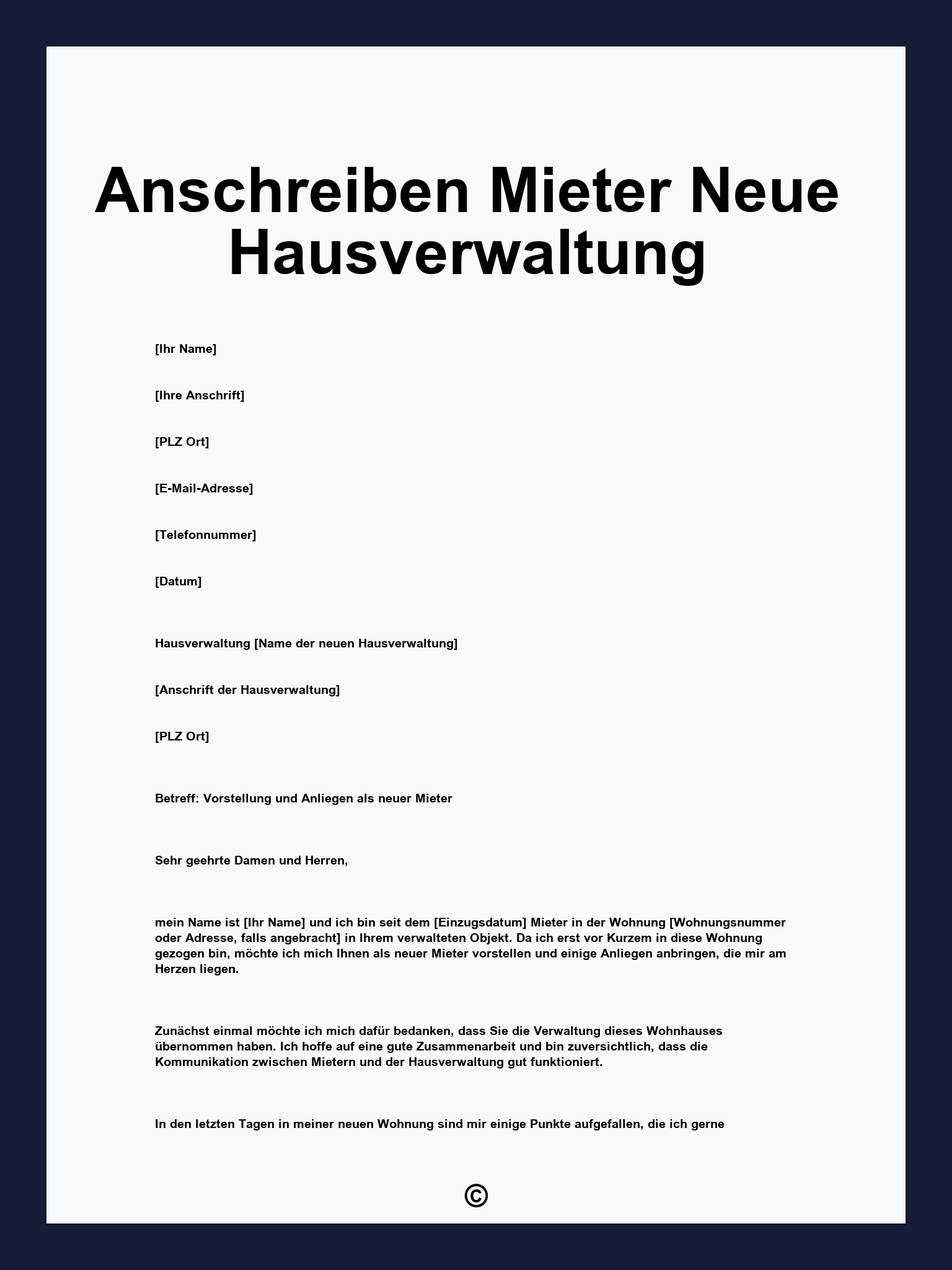 Anschreiben Mieter Neue Hausverwaltung