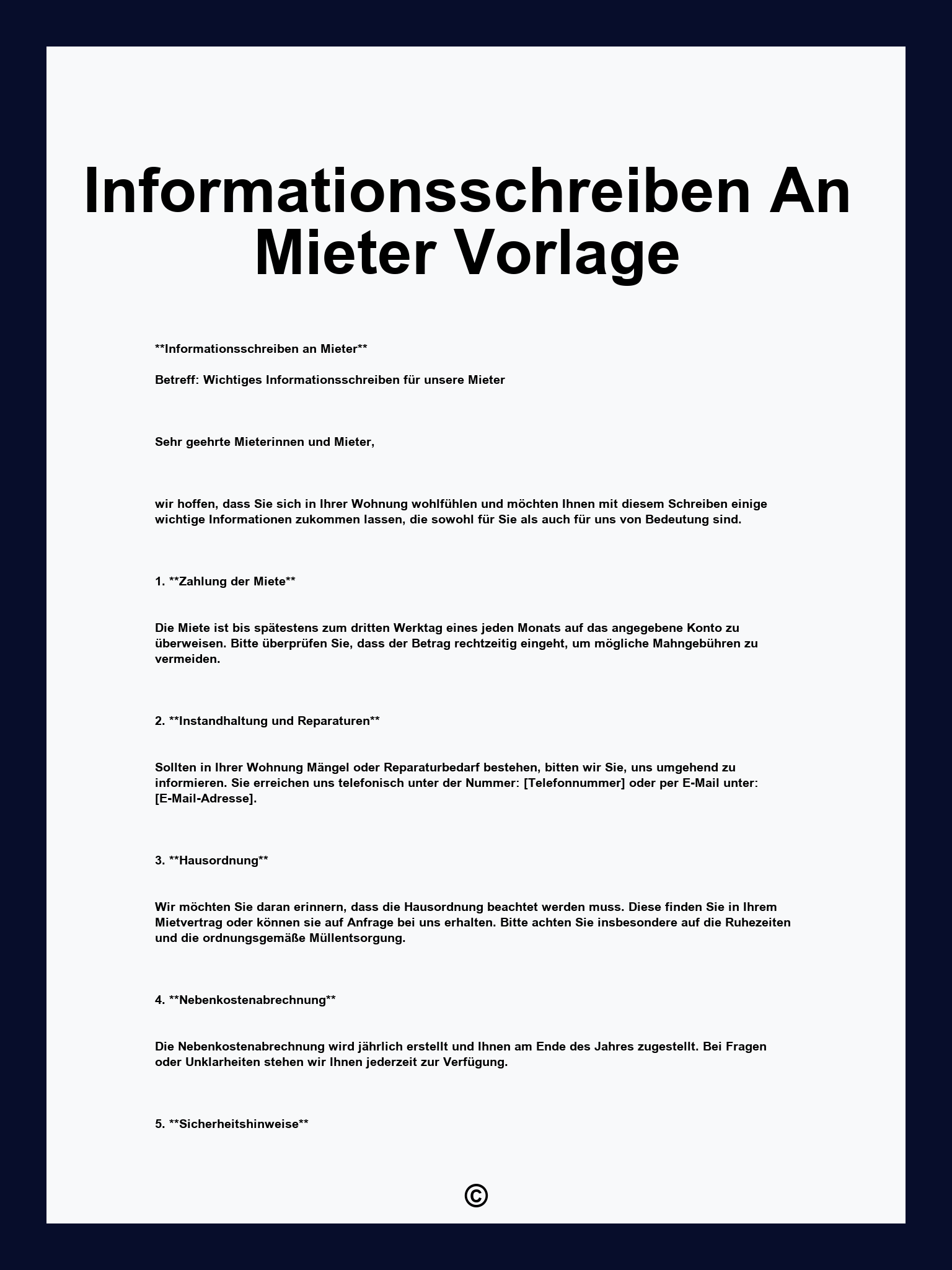 Informationsschreiben An Mieter Vorlage
