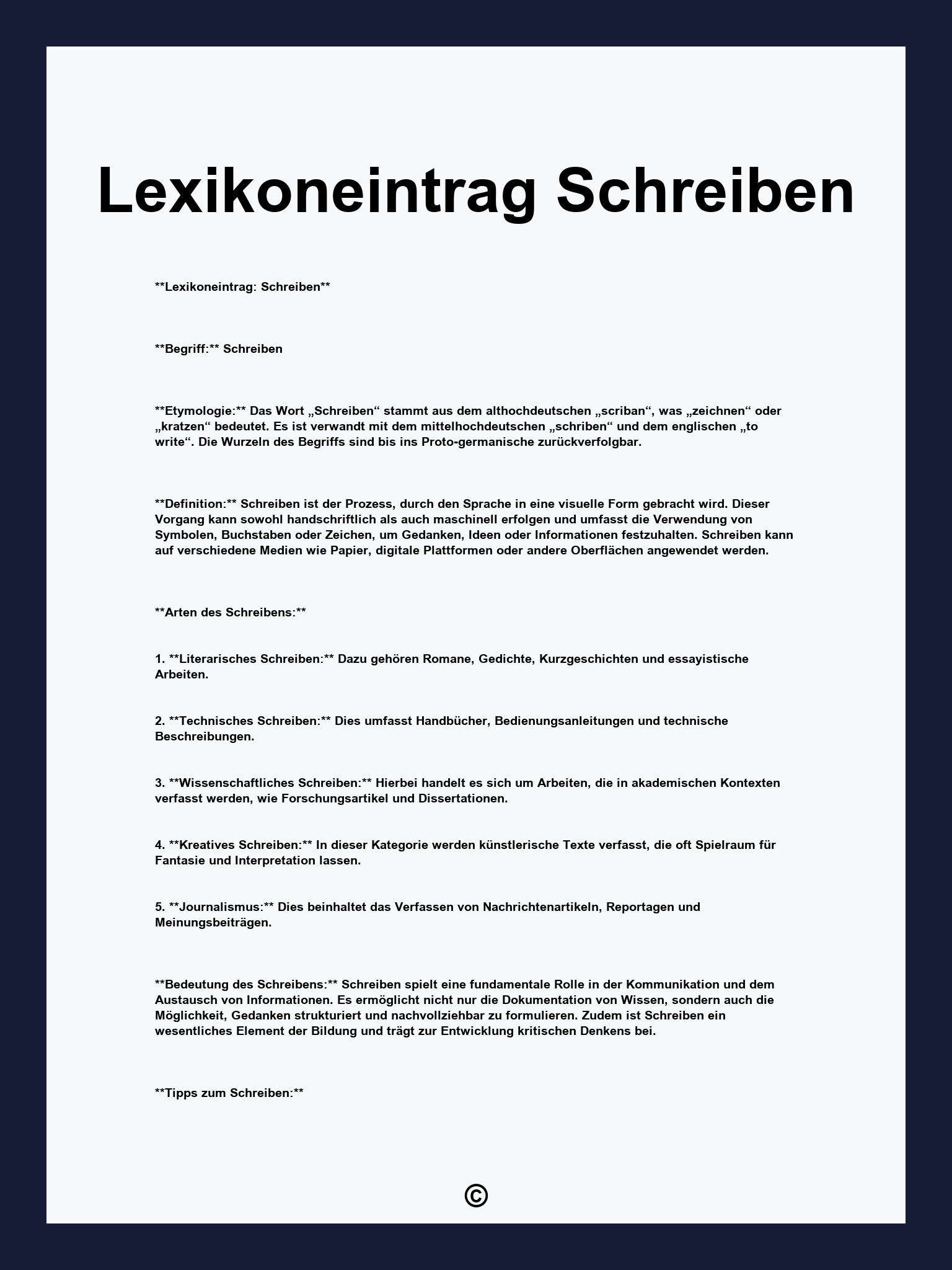 Lexikoneintrag Schreiben