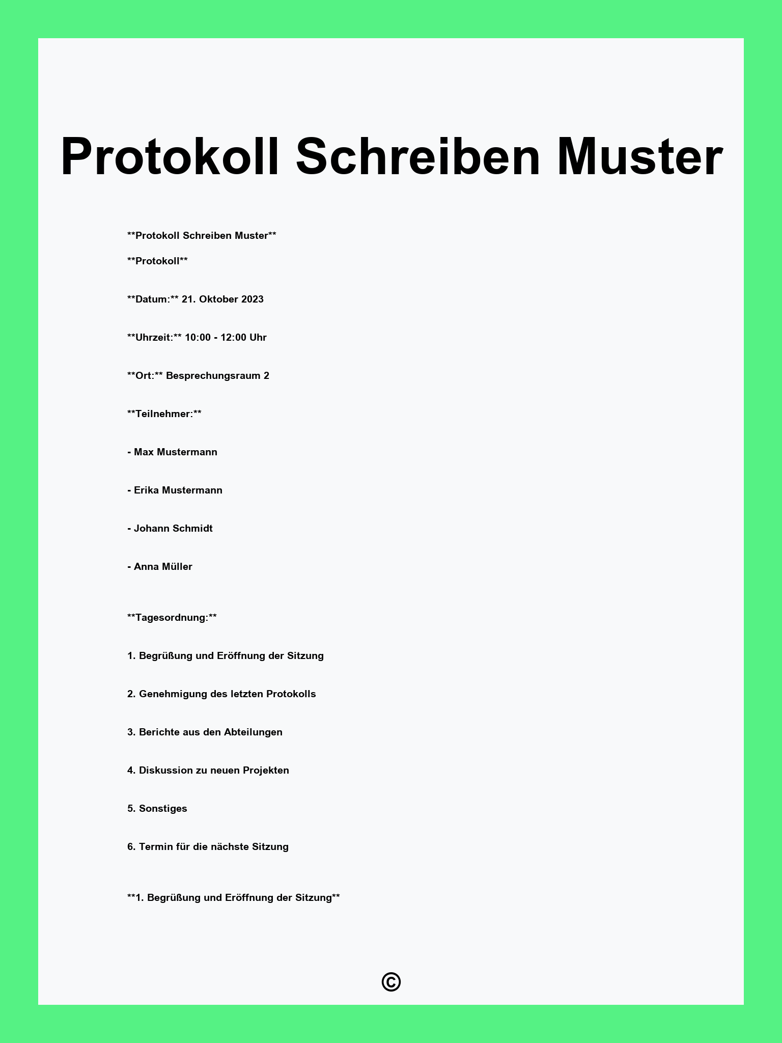 Protokoll Schreiben Muster