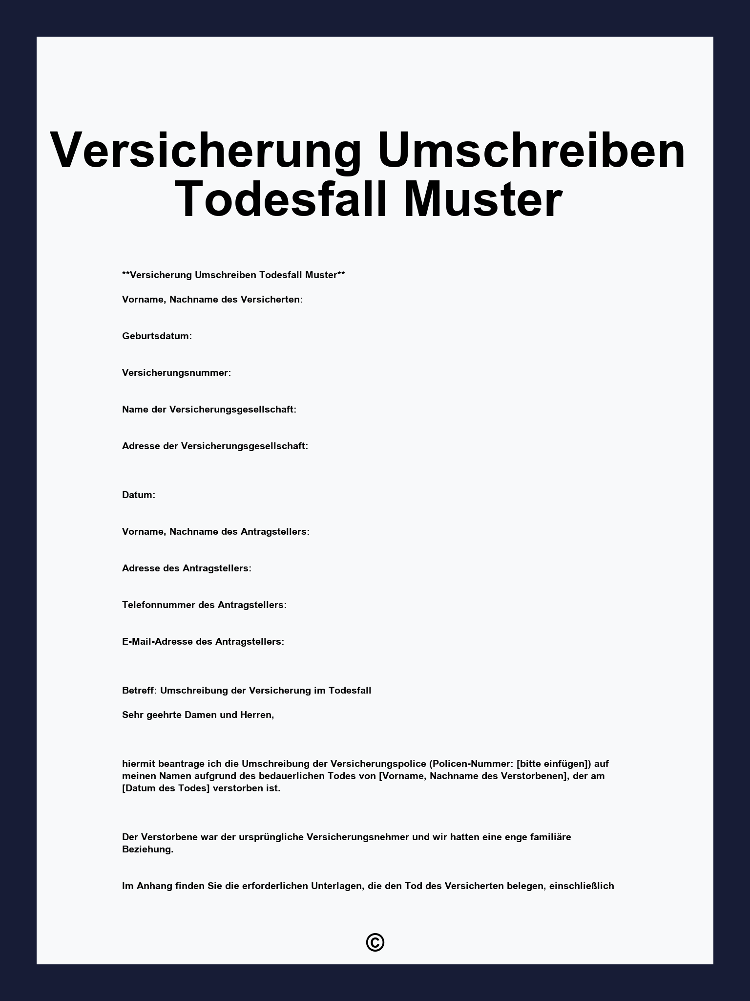 Versicherung Umschreiben Todesfall Muster