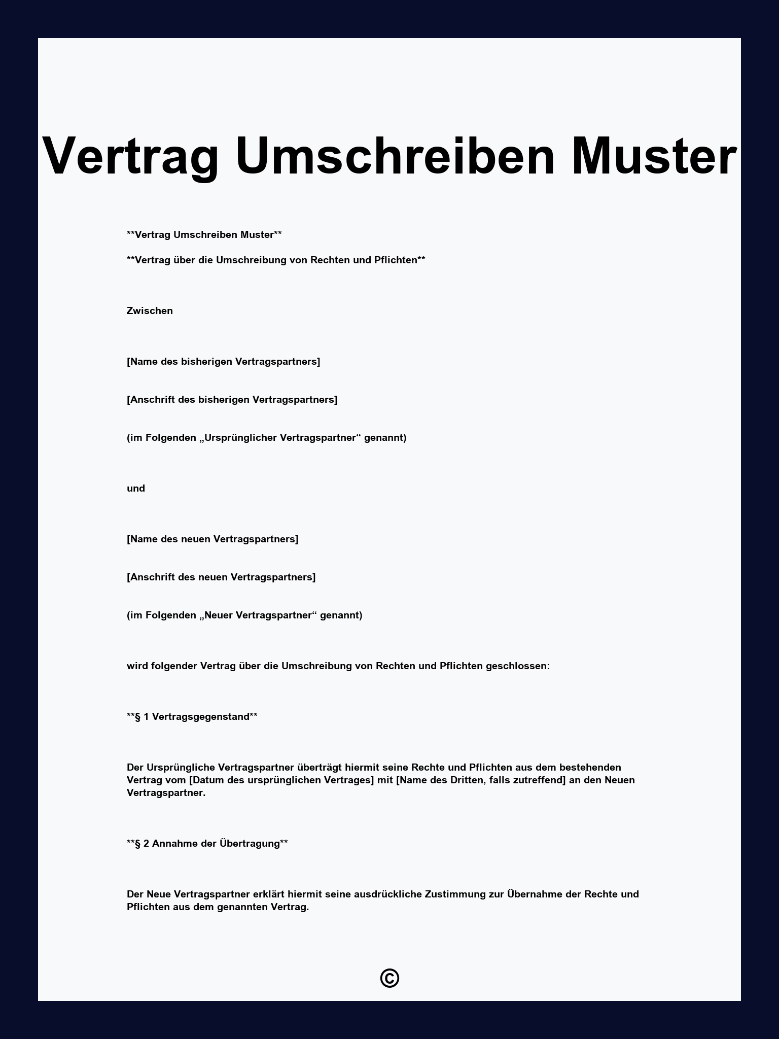 Vertrag Umschreiben Muster